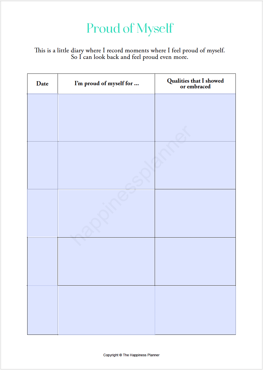 Worksheet: Proud of Myself – The Happiness Planner®