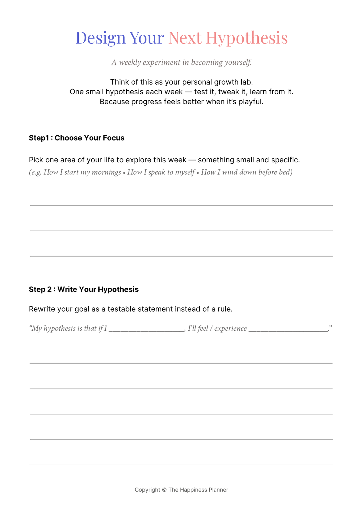 Printable: Design Your Next Hypothesis – The Happiness Planner®