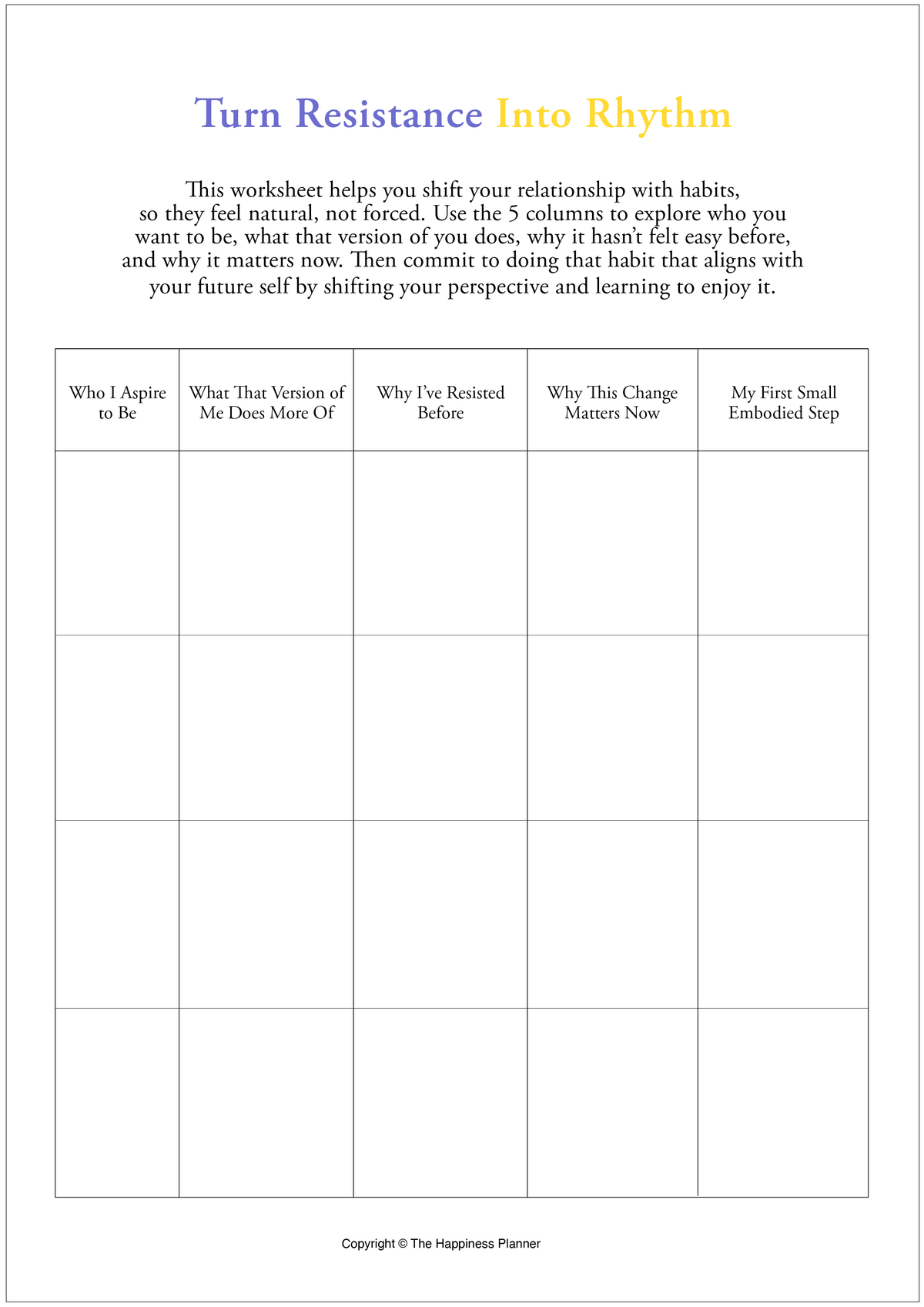 Printable: Turn Resistance Into Rhythm – The Happiness Planner®